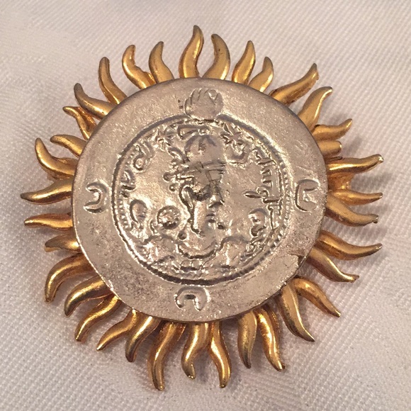 Jewelry | Vintage Sunburst Gold And Silver Tone Coin Brooch | Poshmark